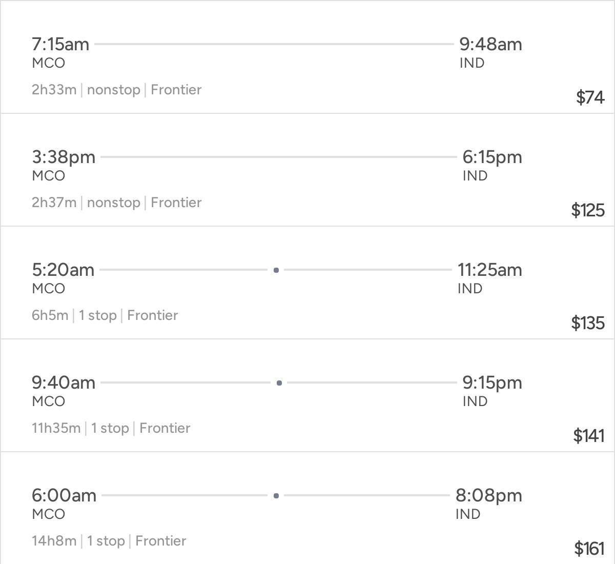 $93 Flights from MCO to IND on Wed, Dec 31
