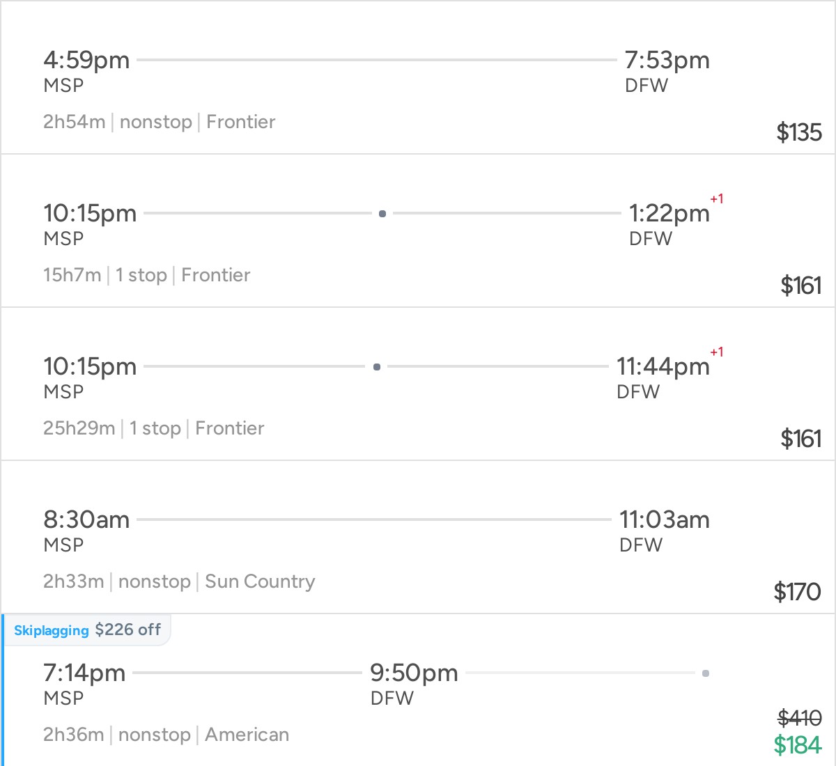 $78 Flights from MSP to DFW on Fri, Oct 3